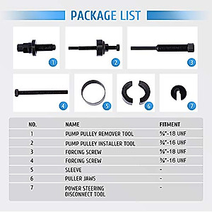 Orion Motor Tech OMT Power Steering Pump Pulley Puller/Installer Tool Set, Pump Pulley Remover Installer Tools Compatible with Ford, GM, and Chrysler Vehicles