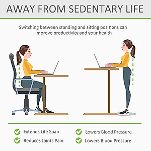 Vinsetto 65.75" Adjustable Height Standing Desk, V-Shaped Computer Desk Workstation for Home, Office, Black