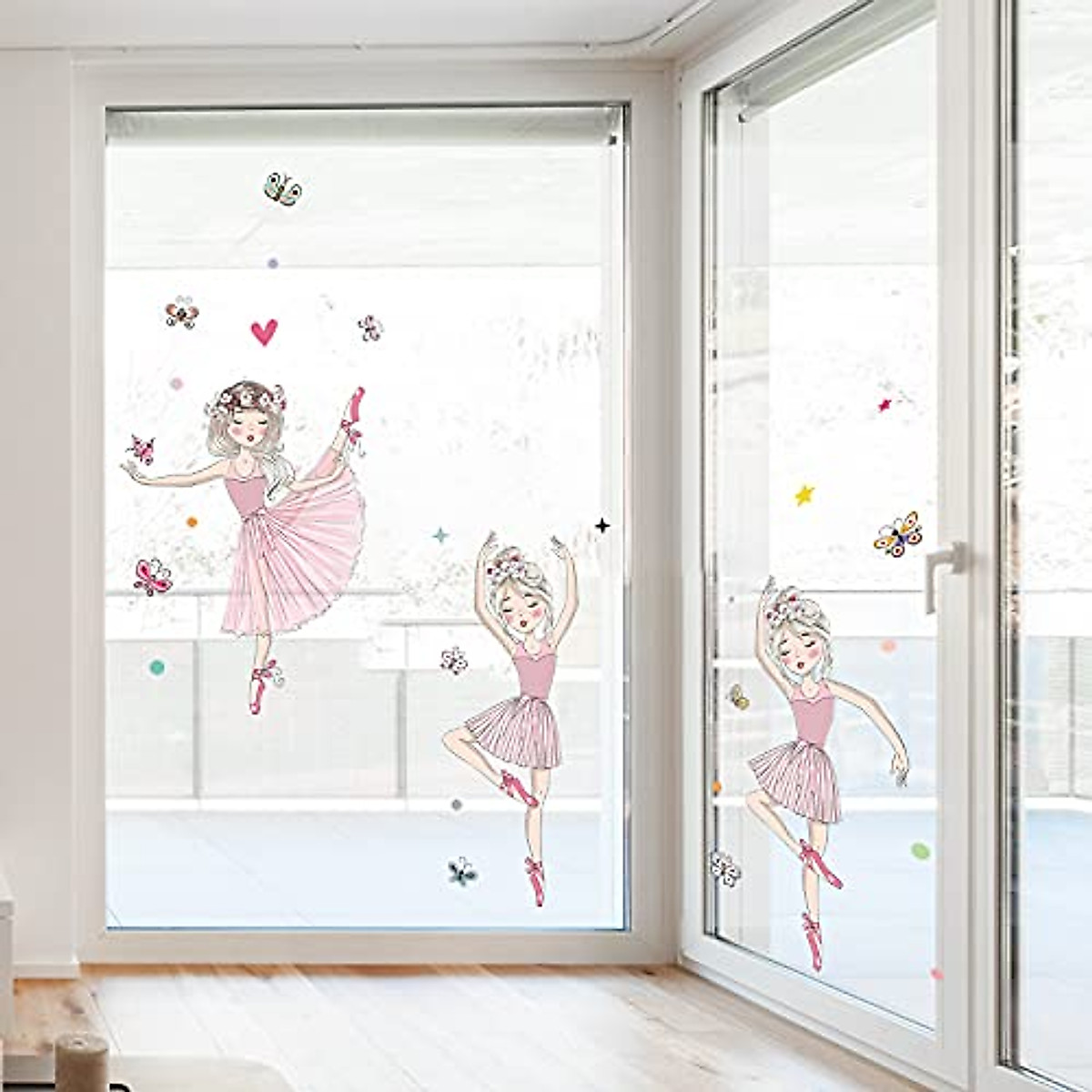 3 Pink Ballerina Baby Girls Wall Stickers, ULENDIS Removable Lovely Ballet Girls with Butterfly Wall Decals, Little Princess Wall Art Decor for Girls Bedroom Living Room Dance Room