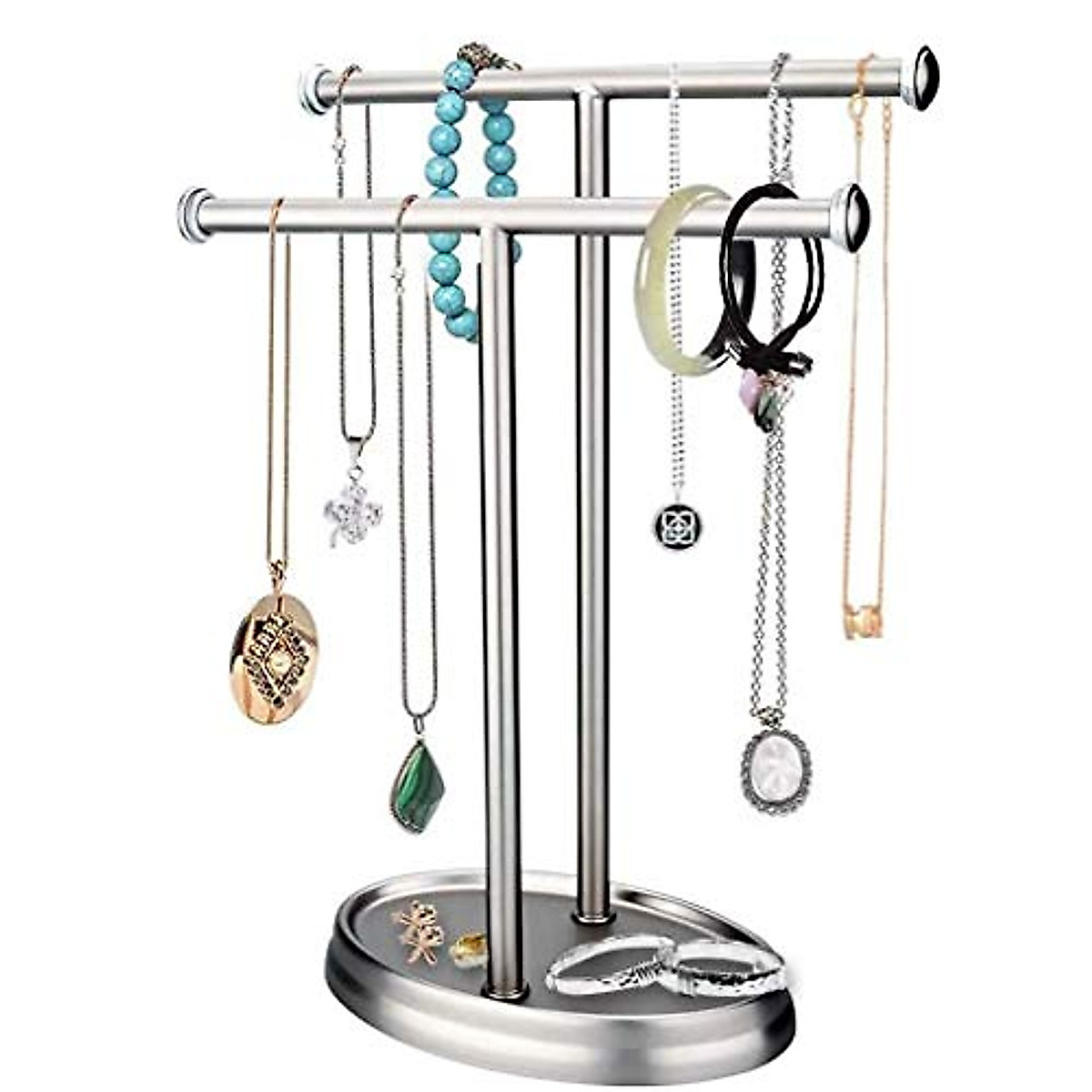 LDCHNH Silver Hand Towel Holder, Free Standing Towel Rack, Stainless Steel Necklace Holder Jewelry Organizer Bracelet Display Stand