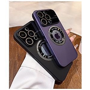 Magnetic For IPhone 14 Pro Max Case Logo View, Window Glass Lens Camera Protector ,Compatible with Magsafe, Women Men Shockproof Cases for IPhone 14Pro Max Hard Slim Matte Cover 6.7 inch (Black)