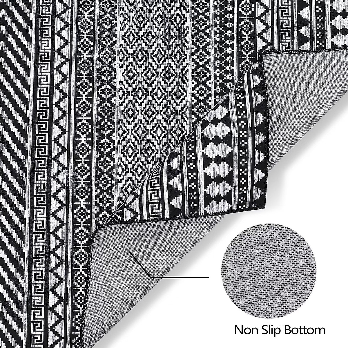 Zacoo Rug 2x12 Runner Rug Black Hallway Runner Machine Washable Throw Carpet Foldable Thin Rug Non Slip Floorcover Mat for Bathroom Laundry Bedroom Living Room, Home Decor Rug, Black