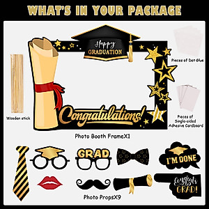 Black and Gold Graduation Decorations Class of 2025 Photo Booth Props Black Congratulations Graduation Frame and Photo Props for Graduation Party Supplies