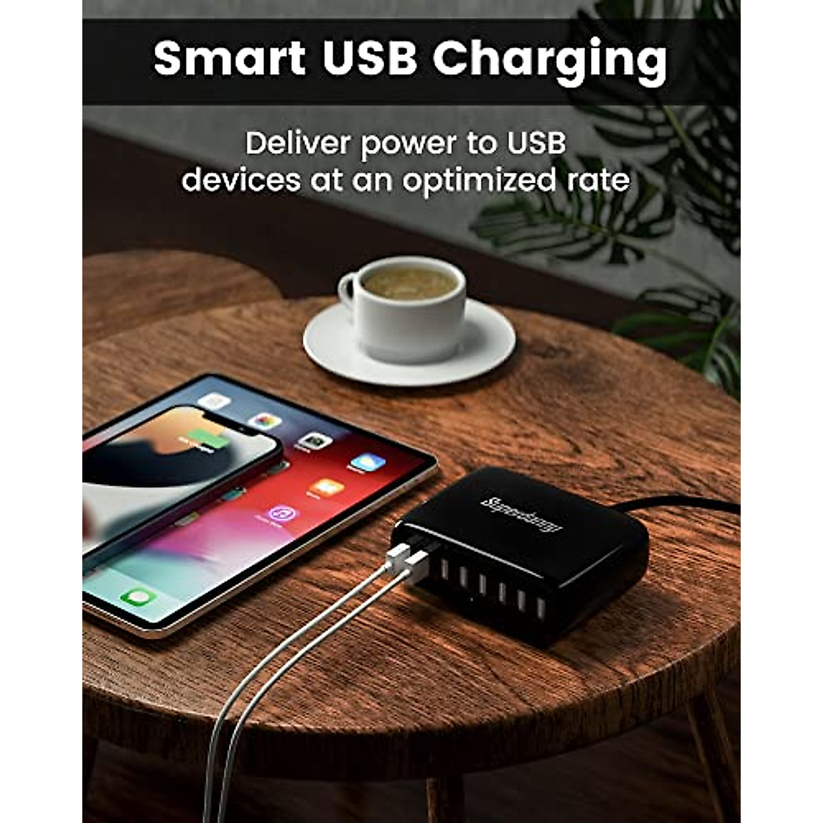 USB Charger Station, SUPERDANNY 8-Port Desktop Charging Station for Multiple Devices, Compatible with iPhone 11/X/Xs/Max/XR/SE/8/Plus, iPad Pro/Air/Mini, AirPods, Galaxy S10 Note, LG, and More, Black