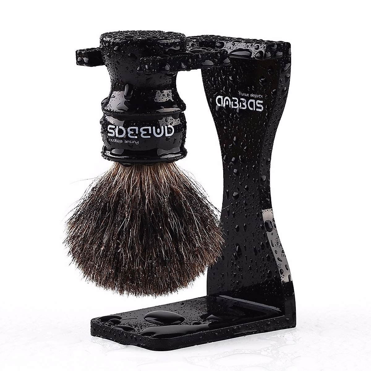 Shaving Set, 4in1 Anbbas Pure Black Badger Shaving Brush with Long Resin Handle and Acrylic Thicken Shaving Stand,Soap Bowl Stainless Steel and Goat Milk Shaving Soap 100g Men Gift Kit