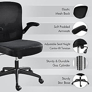 Yaheetech Office Chair Ergonomic Desk Chair with Flip up Armrests Mesh Computer Chair with Adjustable Height Lumbar Support Space Saving Task Executive Chair for Home Office Work Study, Black