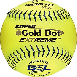 Worth | Slowpitch Softballs | GSL Approved | 12 Count | Multiple Options, Gold Dot Extreme - Composite Leather Cover - Optic Yellow