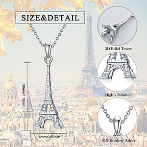 Dorunmo Paris Necklace 925 Sterling Silver Eiffel Tower Necklace Dainty Paris White Plated Pendant Memorial France Paris Charm Jewelry Christmas 3D Eiffel Tower Gifts for Women Sport Lover