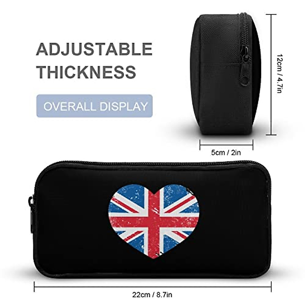 UK Great Britain Retro Heart Flag Pencil Case Pencil Pouch Coin Pouch Cosmetic Bag Office Stationery Organizer