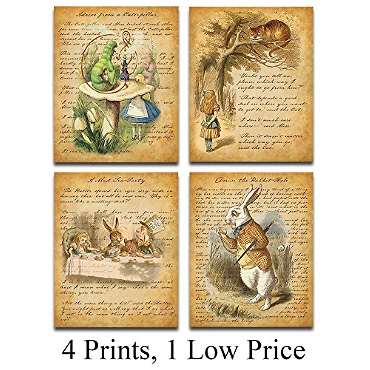 Alice in Wonderland Decoration - 8x10 Prints Unframed Wall Art Alice in Wonderland Poster - Perfect Alice in Wonderland Gifts - Perfect for an Unbirthday or Mad Hatter Tea Party