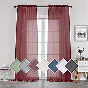 OVZME Living Room Sheer Curtains 96" Length 2 Panels Set for French Door, Christmas Gorgeous Window Decoration for Party & Backdrop & Canopy, Burgundy, Each 42Wx96L