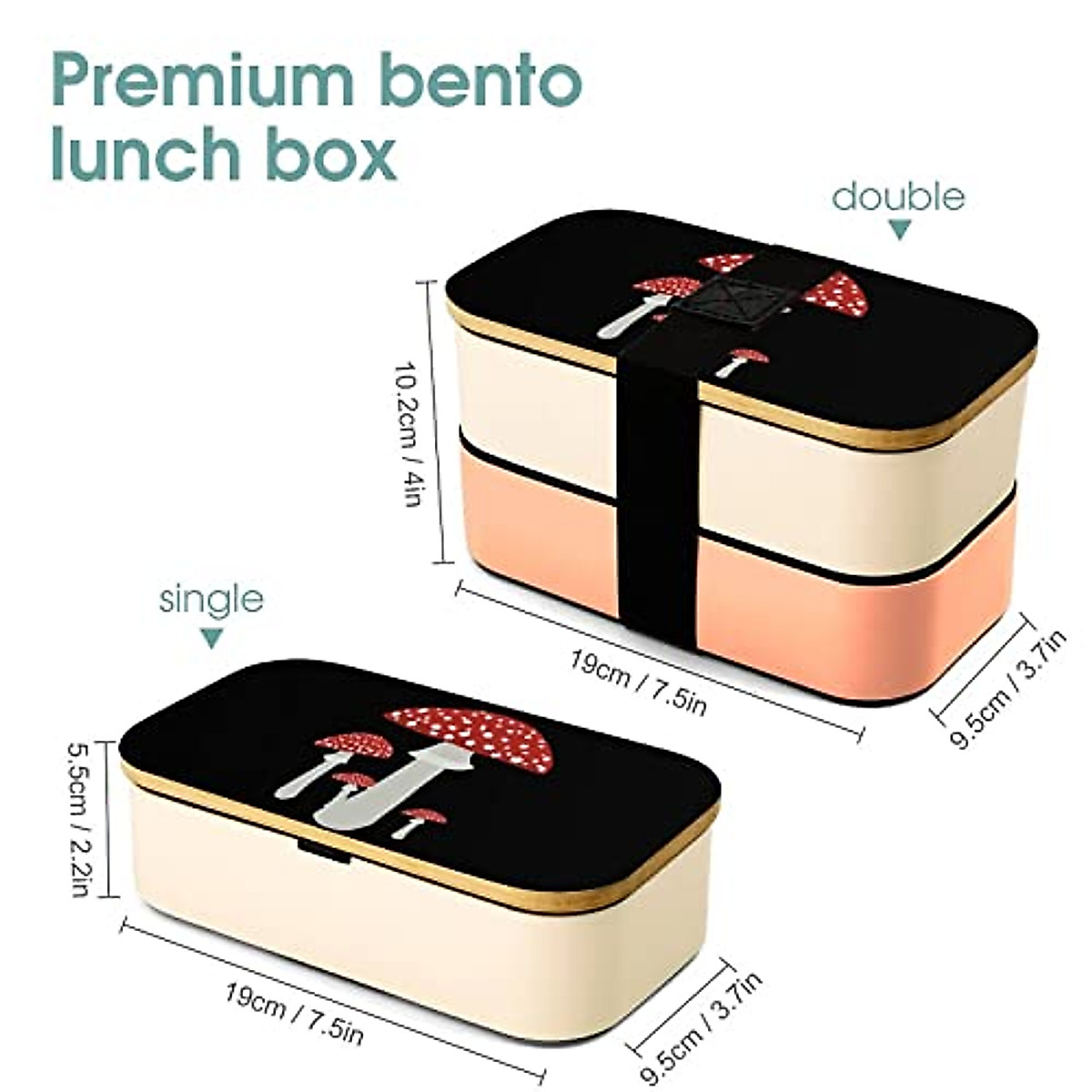 Mushrooms Red Art Bento Lunch Box Leak-Proof Bento Box Food Containers with 2 Compartments for Offce Work Picnic Yellow-Style