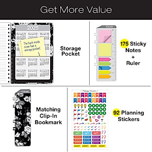 HARDCOVER 2024 Planner: (November 2023 Through December 2024) 5.5"x8" Daily Weekly Monthly Planner Yearly Agenda. Bookmark, Pocket Folder and Sticky Note Set (Monochrome Floral)