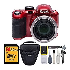 KODAK PIXPRO AZ421 Astro Zoom 16MP Digital Camera with 42x Optical Zoom (Red) Bundle with 32GB SD Memory Card and Accessory Bundle (3 Items)