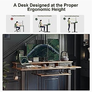 BANTI 48'' Height Adjustable Electric Standing Desk with Keyboard Tray, Home Office Desk Computer Workstation with Storage Shelf, Sit Stand Desk, Rustic Top