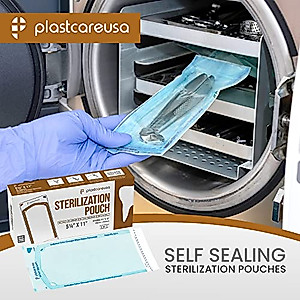 200 5.25 x 10 Self-Sterilization Pouches for Cleaning Tools, Autoclave Sterilizer Bags for Dental Offices, Pouch for Dentist Tools, 200 Pouches, 1 Box of Paper Blue Film