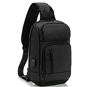 KINGSLONG Waterproof Sling Backpack Bag for Men Women with USB Charging Port, Crossbody Daypack Casual Chest bag Rucksack Shoulder backpack for Hiking Outdoor Travel Cycling Camping