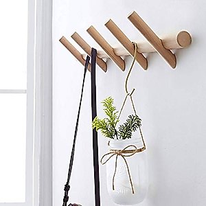 HOMEAMY Wood Coat Rack Modern Wall Mounted Hat and Towel Hanger Wooden Hooks Robe Racks with Pegs for Bedroom Bathroom and Entryway Durable, Easy Assembly, Classic Design (5 Hook)