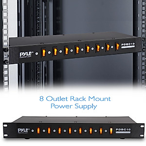 PYLE-PRO 8 Outlet Strips Electric Rack Mount PDU Unit w/ Digital Display and Surge Protection, 1U/15A/120V Aluminum Alloy Power, Covered w/ ON/OFF Switch, Wide Usage & Built-In Circuit Breaker