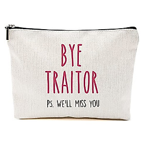 Blue Leaves Farewell Gifts for Coworkers Women, Coworker Leaving Gifts, Going Away Gifts for Coworkers, Friends, Boss, Coworker Goodbye Gift, Funny Farewell Makeup Bag - Bye Traitor, Retirement Gifts