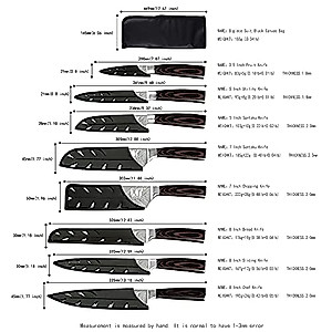 XYJ Professional Kitchen Knife Set Vein Pattern 8" 7" 5" 3.5" Chef Knives Set With Carry Case Bag & Sheath 8 Pieces Cooking Knife Tools (Coffee)