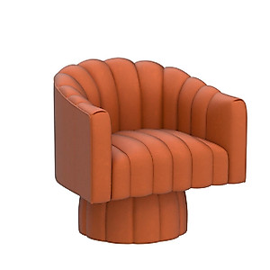 Accent Chair Mid Century 360 Degree Swivel Chair,Modern Lounge Sofa Round Barrel Chair with Wide Upholstered,Fluffy Velvet Fabric Chairs for Home Sofa Living Room/Bedroom/Waiting Room (Orange)