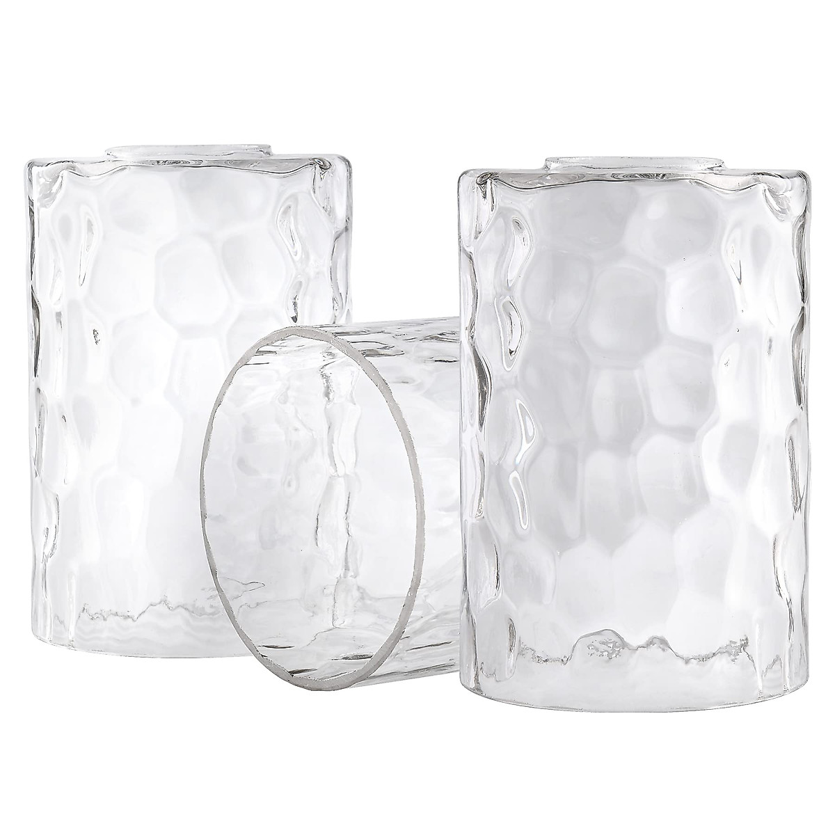 GoldSwift 3 Pack Clear Hammered Glass Lamp Shade Replacement Globe Cover, 6" Tall, Water Ripple Cylinder Glass Lampshade for Lighting Fixture Chandelier Pendant Light Wall Sconce, 1-5/8 Inch Fitter