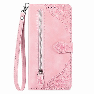 Monwutong Zipper Storage Wallet Case for Redmi Note 12 Pro 5G, Case for Xiaomi Poco X5 Pro,Skin Friendly Feel Leather Case with Muliti-Card Slots Holster for Poco X5 Pro/Note 12 Pro,SZY Pink