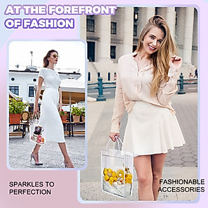 Clear PVC Gift Bags with Handles Reusable Plastic Wrap Tote Bags Transparent Shopping Bags for Christmas Party Favors Weddings Merchandise Retail Small Business, 9 x 6.7 x 2.6 Inches(100 Pieces)