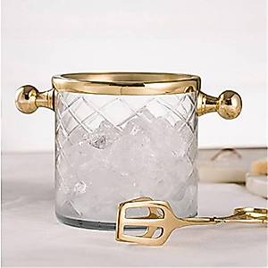 OUSIKA GENIGW Handmade Brass Glass Ice Bucket with Ice Clip Dining Table Cooler Wine Wine Rack Ice Bucket Champagne Can Cooler Bucket