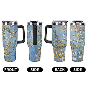 Niapessel Leak Proof Tumbler, Insulated Water Bottles with Straw, Blooming Almond Tree Van Gogh Insulated Cup with Handle 40 Oz Stainless Steel Flask for School, Travel, Car, Sports, Work