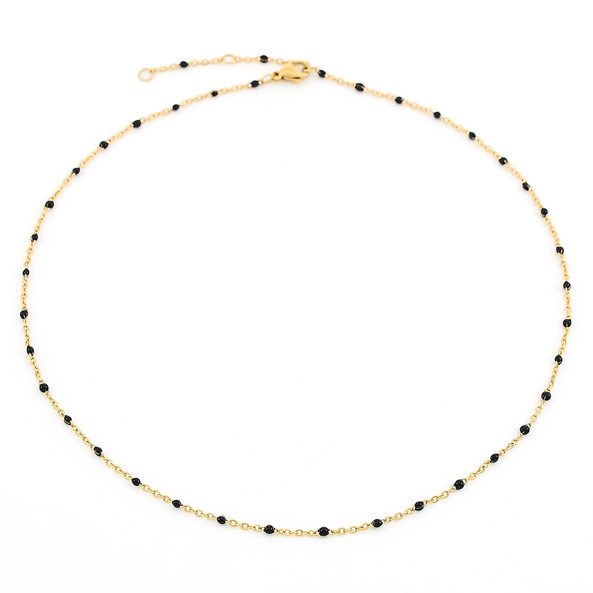 C.Paravano Gold Chain Black Beaded Necklace | Necklaces for Women Gold 18k | Simple gold necklace | 18K Gold Plated Chain Necklace | 18K Gold Plated Chain Necklace
