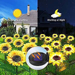 2 Pack Sunflower Solar Lights Outdoor Garden Decorative, Automatic Charging Solar Garden Lights Decorative, IP65 Waterproof LED Landscape Solar Outdoor Lights for Garden Patio Lawn Yard