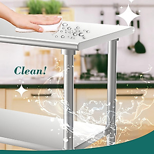 YBLFDY 24x30 Stainless Steel Table with Wheels and Adjustable Feet for Home Kitchen NSF Stainless Steel Prep Table,Metal Table with Undershelf for Garden