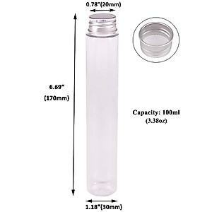 zmybcpack 15 Pack 100ml Clear Plastic Test Tubes with Screw Caps and 1 Cleaning Brush - Gumball Candy Tubes -Jelly Belly Bean Cookie Nuts Bottle Containers for Wedding Party Christmas Décor