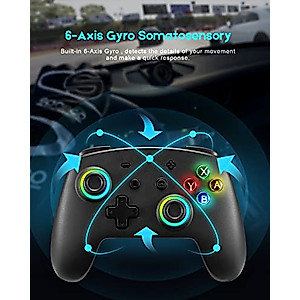 YKOEX Switch Controller, 9 LED Colors, Switch Pro Controller Compatible with Switch/Switch OLED/Switch Lite, Wireless Gamepad with Back Buttons/Programmable/Motion Control/Dual Vibration/Turbo