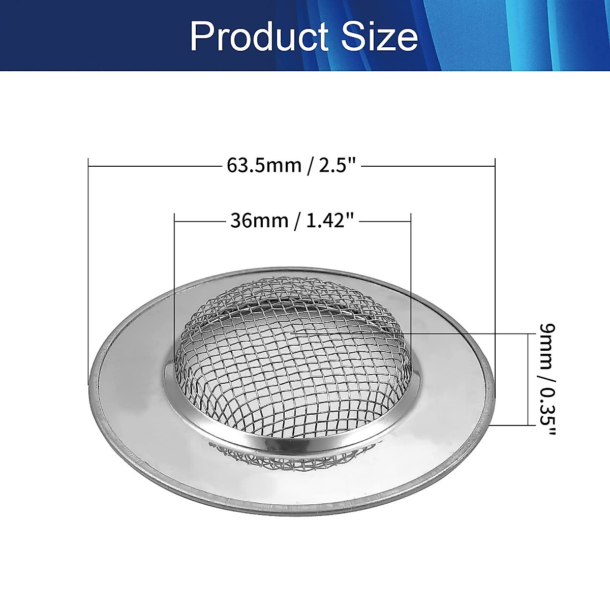 Juvielich Stainless Steel Sink Strainer-2.56" Diameter Rim Mesh Strainer Fine Mesh Perfect for Kitchen Sink/Bathroom Bathtub Wash basin Floor drain balcony Drain Hole Hair Catcher 2Pcs