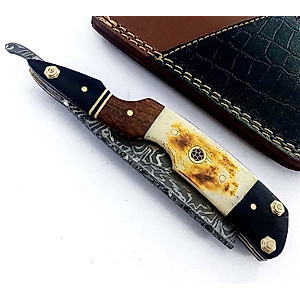 Damascus Steel Straight edge Razor Barber Salon Shaving wet shave real leather sheath for men SM151
