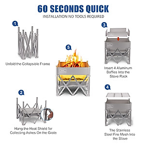 KAMPKEEPER Fire Pit 18 Inch Outdoor Wood Burning Fire Pit,Portable Fire Pit for Camping, Beach Parties,and More,Included Heat Shield for Leave No Trace Fires