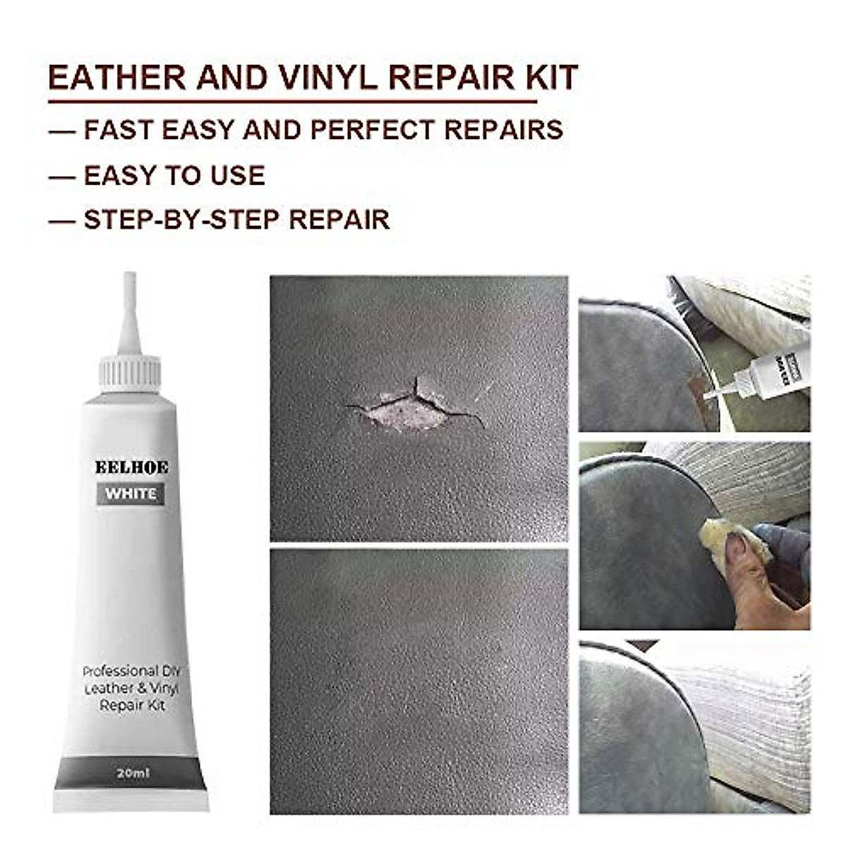 Advanced Leather Repair Gel, Professional DIY Leather and Vinyl Repair Kit, Leather Repair Cream (Black, 20ml)