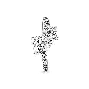 Pandora Double Heart Sparkling Ring - Sterling Silver Ring for Women - Gift for Her - Sterling Silver with Clear Cubic Zirconia - Size 5