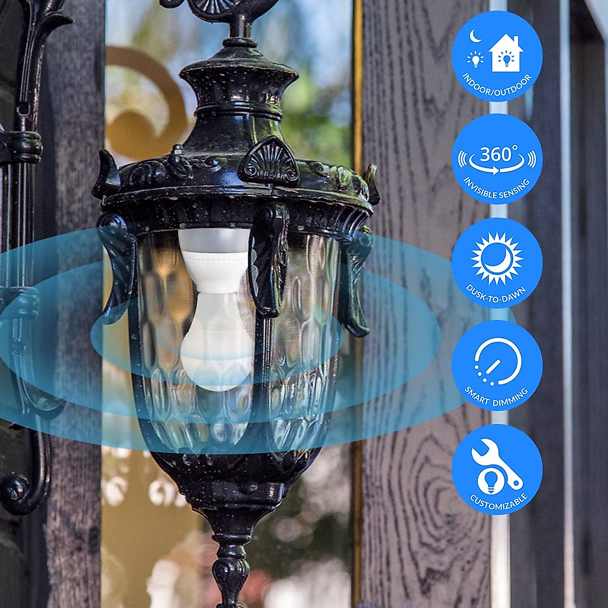 eSenlite Motion Sensor Light Socket, Radar Motion Screw LED CFL Incandescent Bulb Adapter, Dusk to Dawn Dimmable Control, Outdoor Indoor Garage Light, for Basement (1)