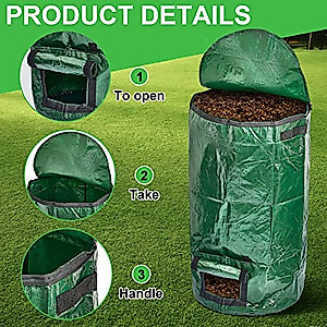 4 Pieces Compost Bin Bags Large 34 Gallon Reusable Yard Waste Bags Lawn Bags Heavy Duty Garden Bag Composting Bags Garbage Can Outdoor Container with Zipper Lid and Handles for Loading Leaf Trash