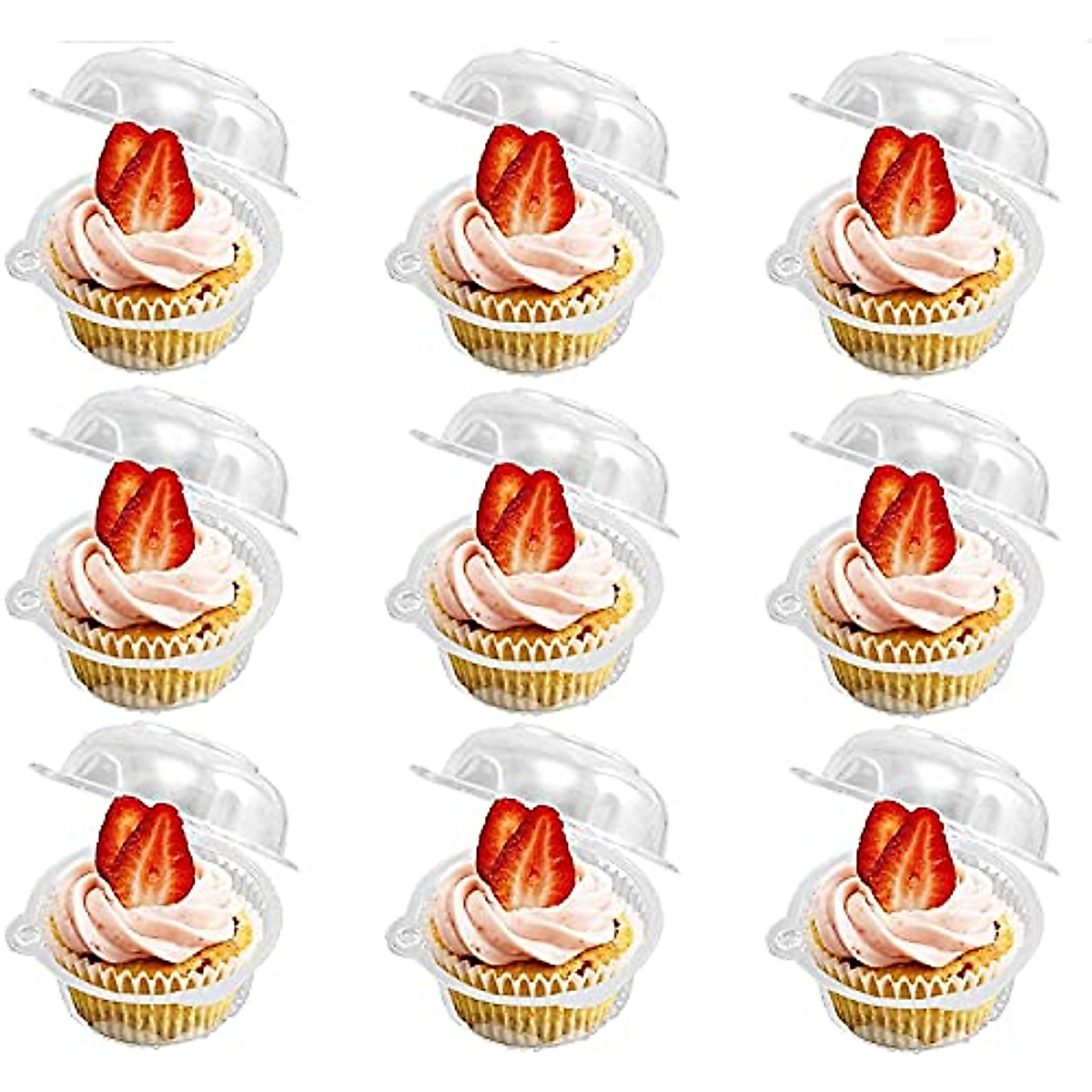 Healthcom 100 Packs Clear Plastic Single Individual Cupcake Muffin Dome Case Cake Boxes with Lid Resealable Cupcake Muffin Dome Holders Carrier Fruit Salad Box Container for Party Wedding,100 Sets