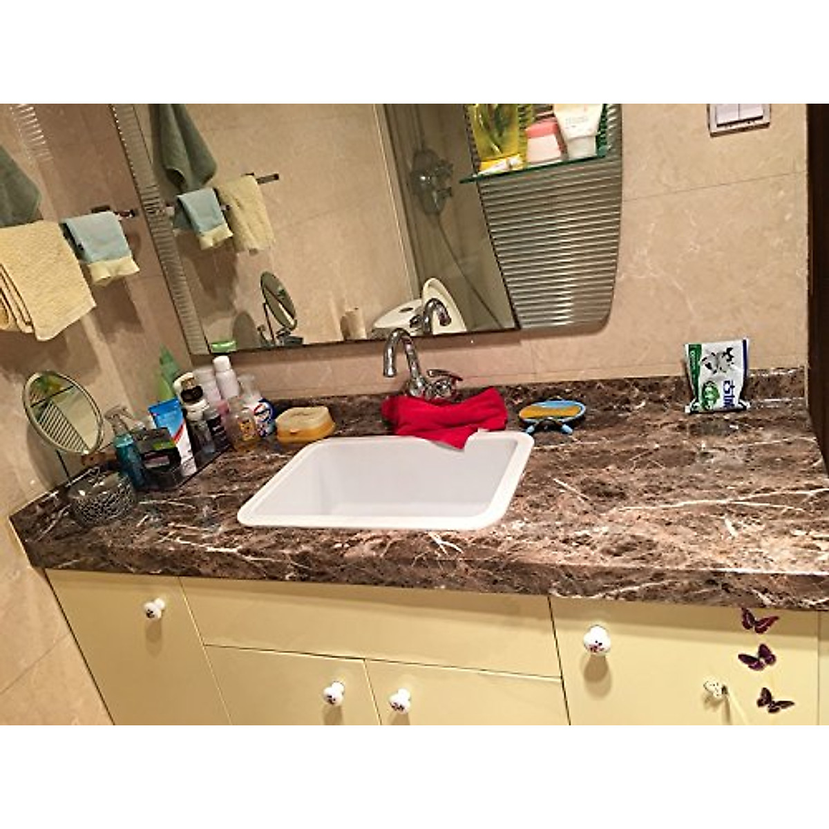 UPREDO Brown Marble Contact Paper Granite Look Marble Effect Countertops Gloss Vinyl Kitchen Bathroom Table Desk Sticker Film 12inch by 79inch (Brown)