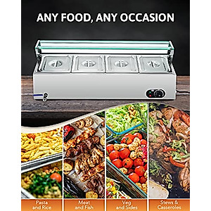 WILPREP Commercial Food Warmer for Parties Hotels Restaurants, 1200W Buffet Server and Warmer, 4pc Electric Warming Tray for Food or Sauces, Catering Food Warmer with 4 Stainless Steel Chafing Dishes