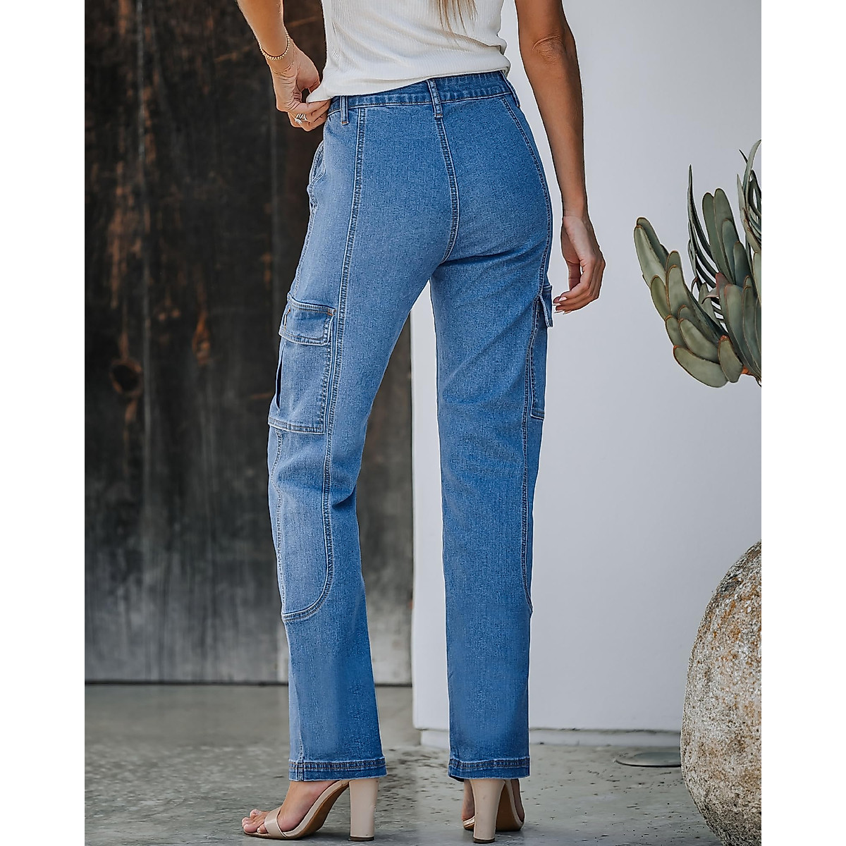 GRAPENT Women Clothing High Waisted Wide Leg Jeans Denim Pants for Women Loose Pants High Waist Western Wear Baggy Pants Women Trendy Pants Color Medium Blue Size 14