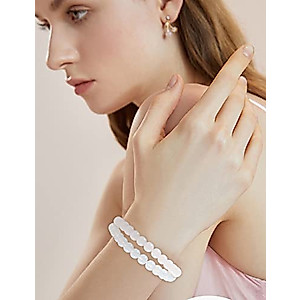 Neovivi 20pcs Beaded Crystal Bracelets for Women and Girls, Stackable Stretch Elastic Bohemian Round Stone Glass Bead Bracelet Jewelry Pack Sets Bulk Wholesale Pink Blue Yellow White Red Black…