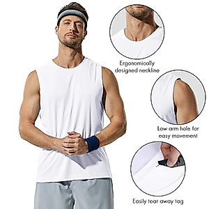 Haimont Sleeveless Shirts for Men Quick Dry Swim Muscle Tank Tops for Hiking Beach Running, White, S
