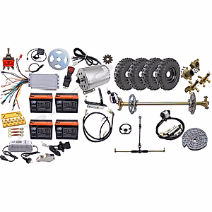 YC Yier 29" Go Kart Rear Axle Kit +Front Steering Shaft Assembly+ Brake + 4.10-6" Wheels Tires +48V 1800W Brushless Electric Motor Kit +24Ah Battery for Go Kart ATV Quad Buggy Drift Trike 4 Wheeler